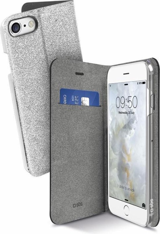 SBS Mobile Glitter Book Case iPhone 8/7/6s/6 - Zilver | bol.com