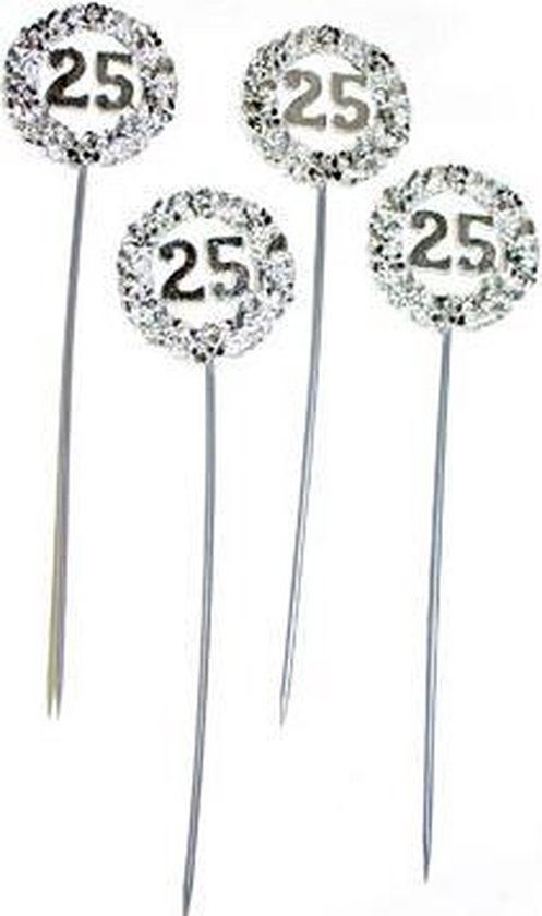 4 stuks - jubileum cijfer 25 op prikker - 6 cm | bol