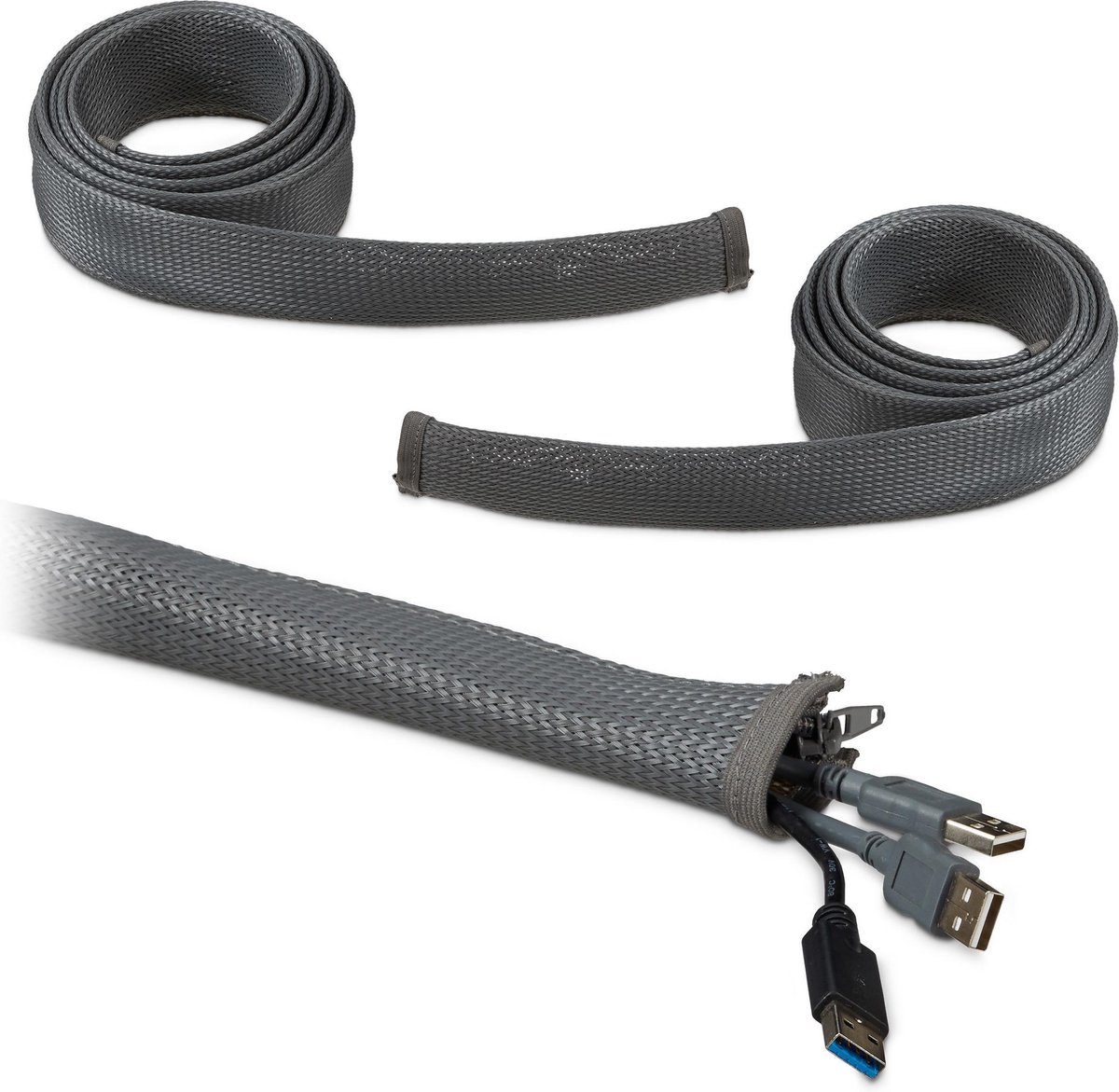 Relaxdays 3x kabelsok met ritssluiting - cable sleeve - kabelhoes ...