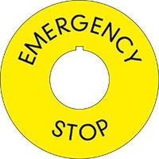 Noodstop - Emergency stop sticker met gat - meerdere talen Engels 75 mm ...