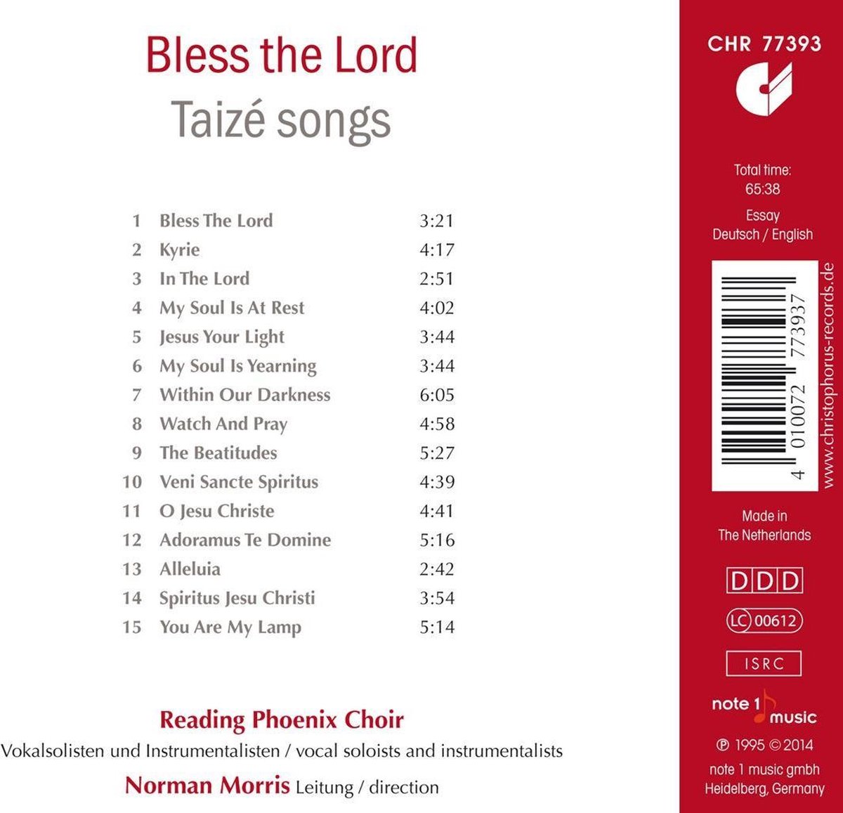 Norman Reading Phoenix Choir - Morris - Bless The Lord : Taize Songs ...