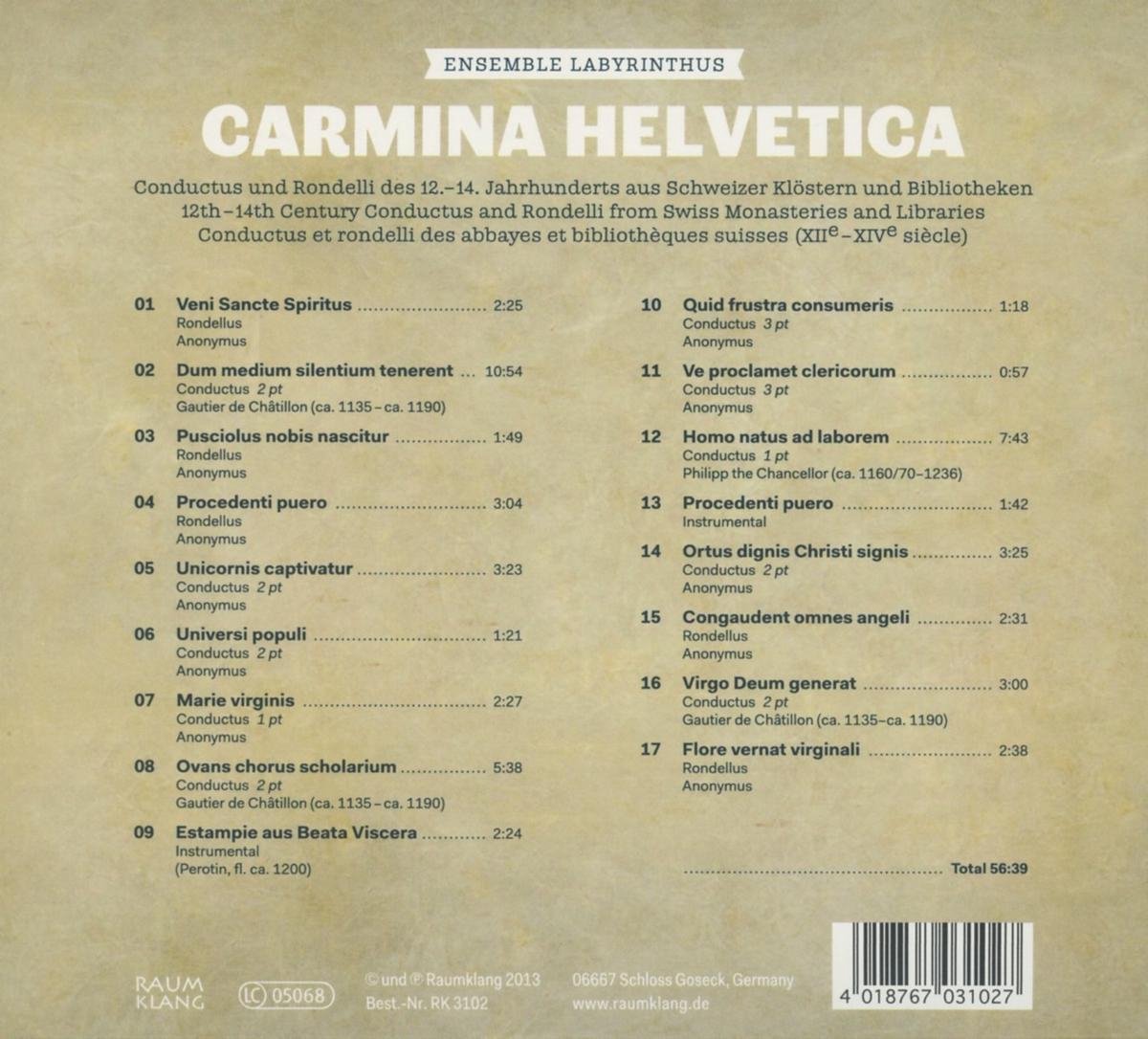 Carmina Helvetica, Ensemble Labyrinthus | CD (album) | Muziek | bol
