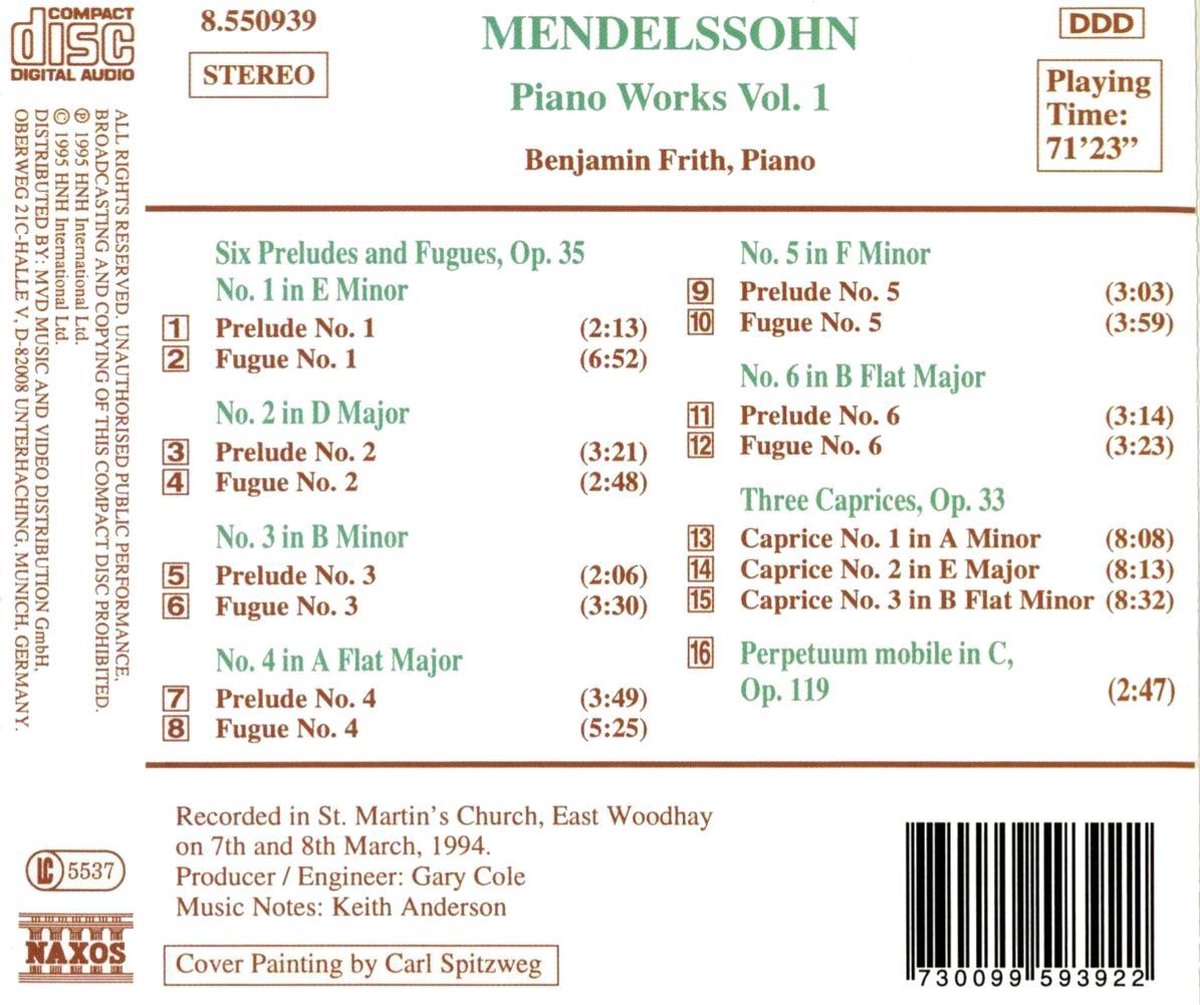 Benjamin Frith - Piano Works 1 (CD), Felix Mendelssohn | Muziek | bol