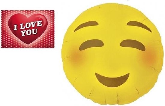 Folie helium ballon blozende smiley 46 cm met valentijnskaart ...