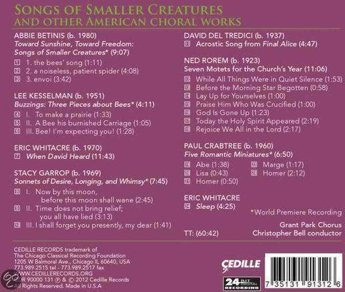 Grant Park Chorus, Christopher Bell - Songs Of Smaller Creatures (CD ...