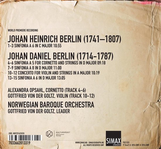 Johan Daniel And Johan Heinrich Berlin, Alexandra Opsahl | CD (album ...