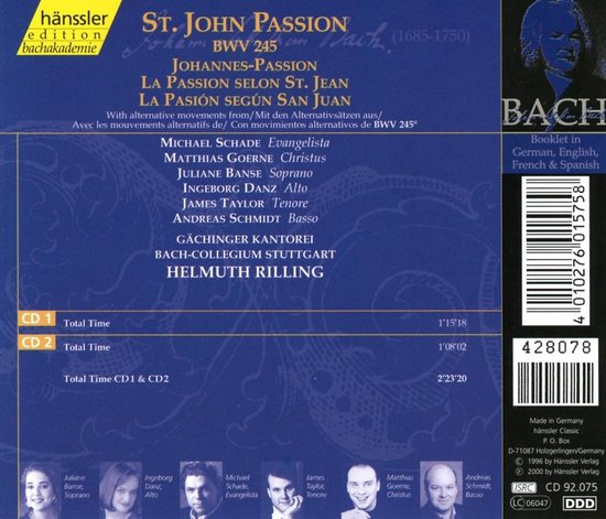 Helmuth Rilling - St.John Passion Bwv 245 (2 CD), Gachinger Kantorei ...