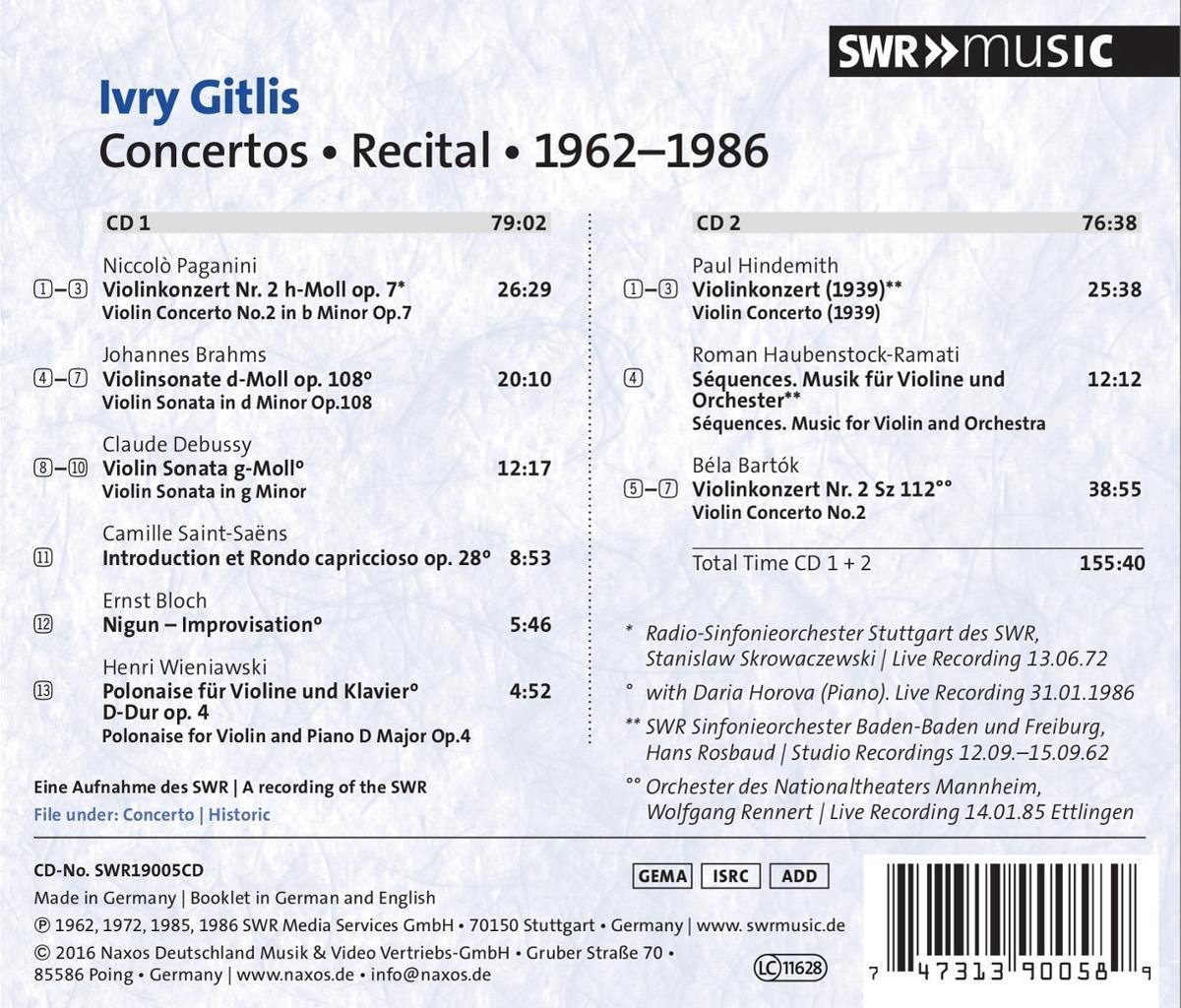 Ivry Gitlis - Violin Concertos & Recitals (2 CD), Ivry Gitlis | Muziek | bol.com