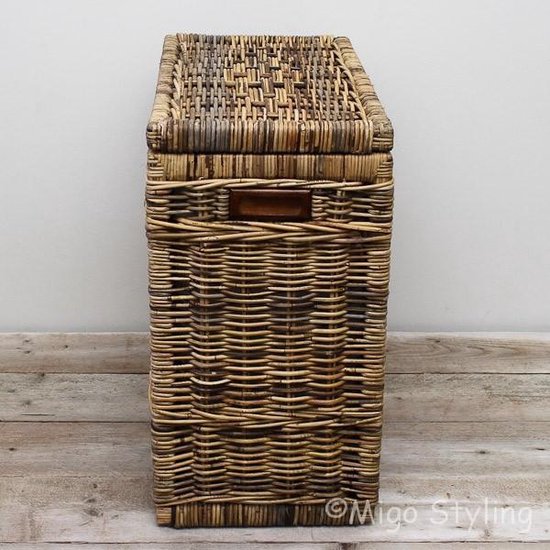 Wasmand-Duo-Naturel-Brown-67x35xH65-Riet-Rotan-Rechthoek | bol