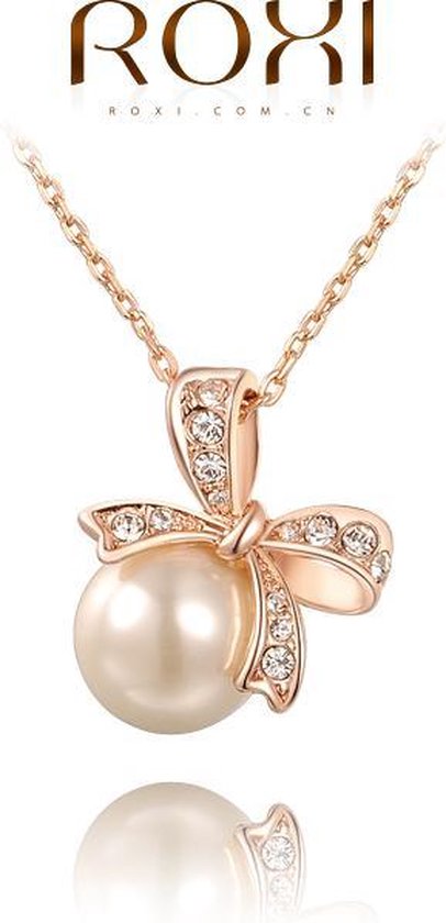 ROXI ketting met parel en vlinder knoop strik hanger met zirconia, rose ...