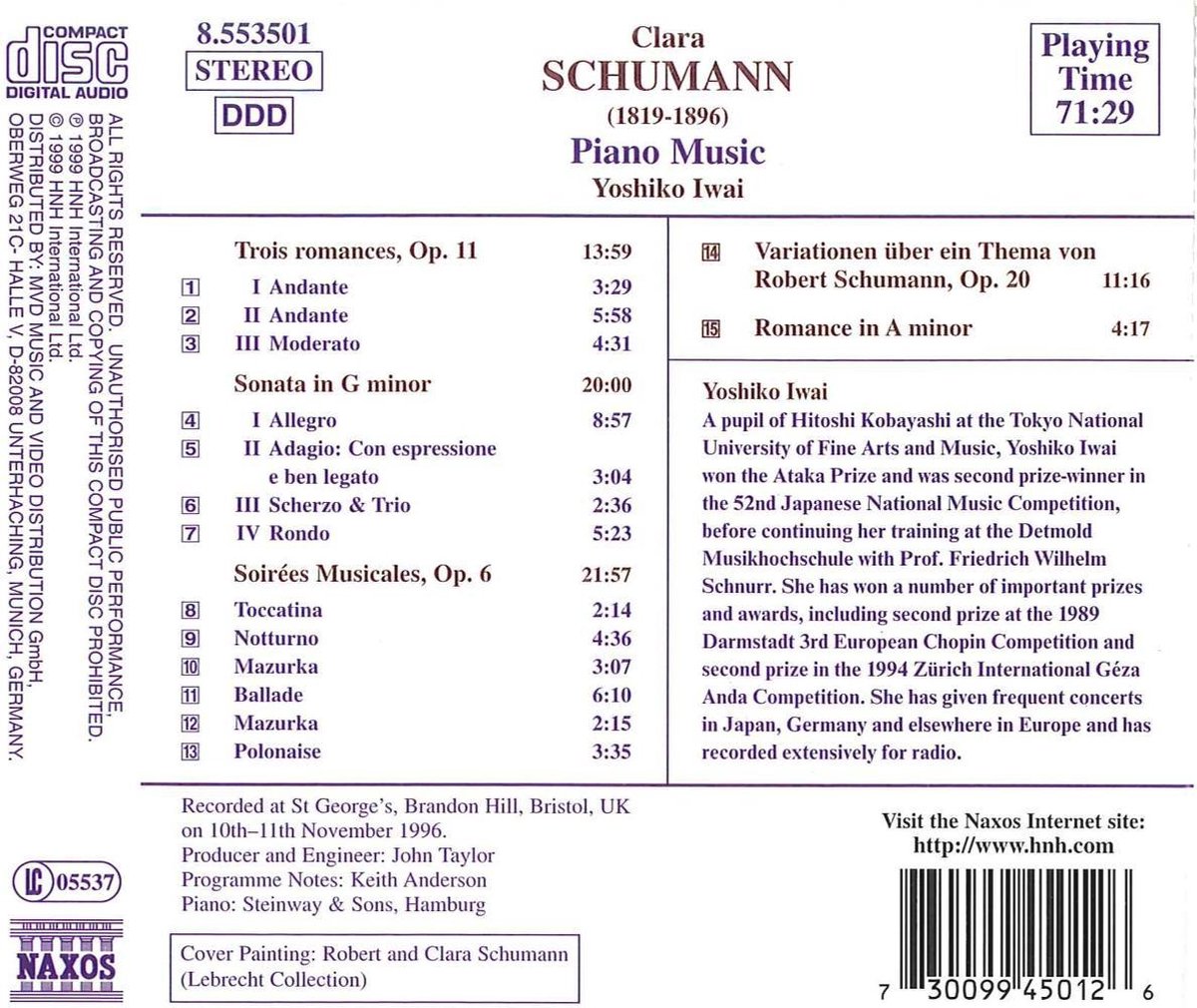 C. Schumann: Piano Music / Yoshiko Iwai, C. Schumann | CD (album ...