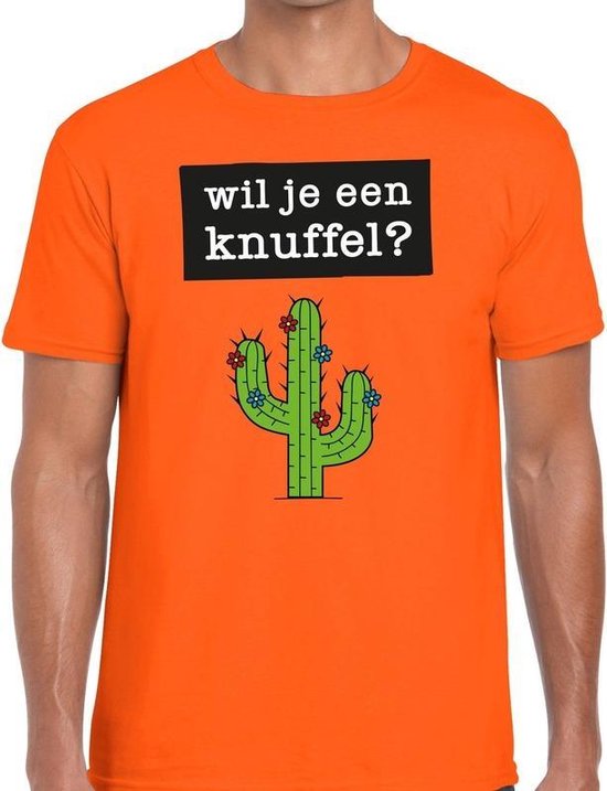 Wil je een Knuffel tekst t-shirt oranje heren - heren shirt Wil je een ...