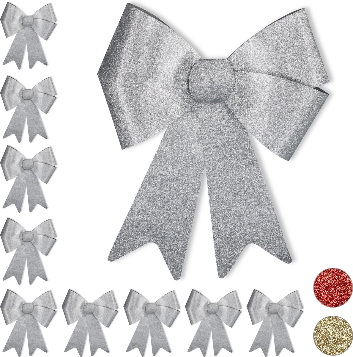 Relaxdays 10x XL strik - zilver - decoratie - glitter strik - autostrik ...