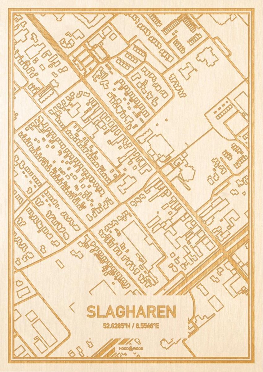Kaart Slagharen - Gegraveerde stadskaart Hood&Wood - Hout, A4 | bol.com