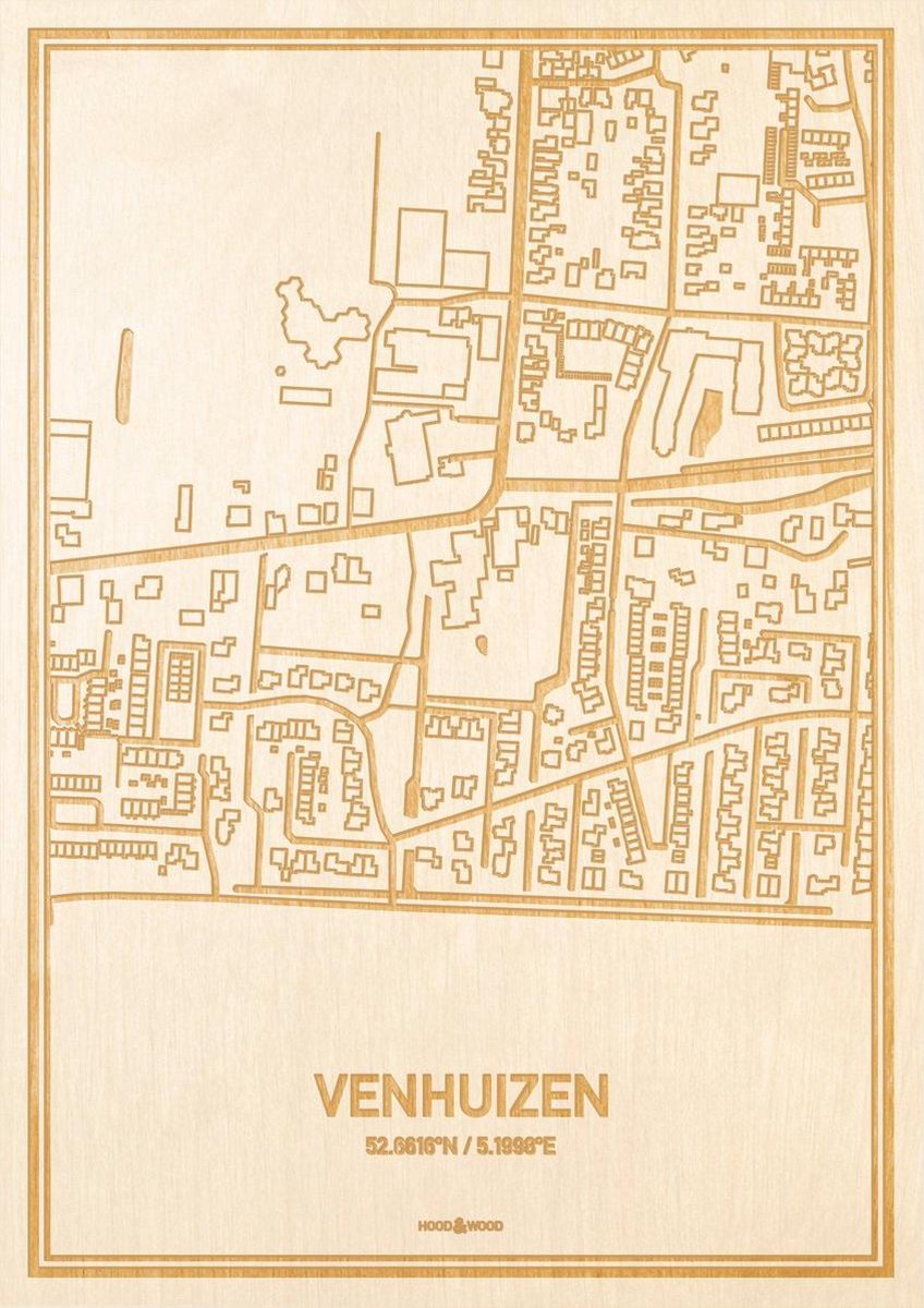 Kaart Venhuizen - Gegraveerde stadskaart Hood&Wood - Hout, A4 | bol.com