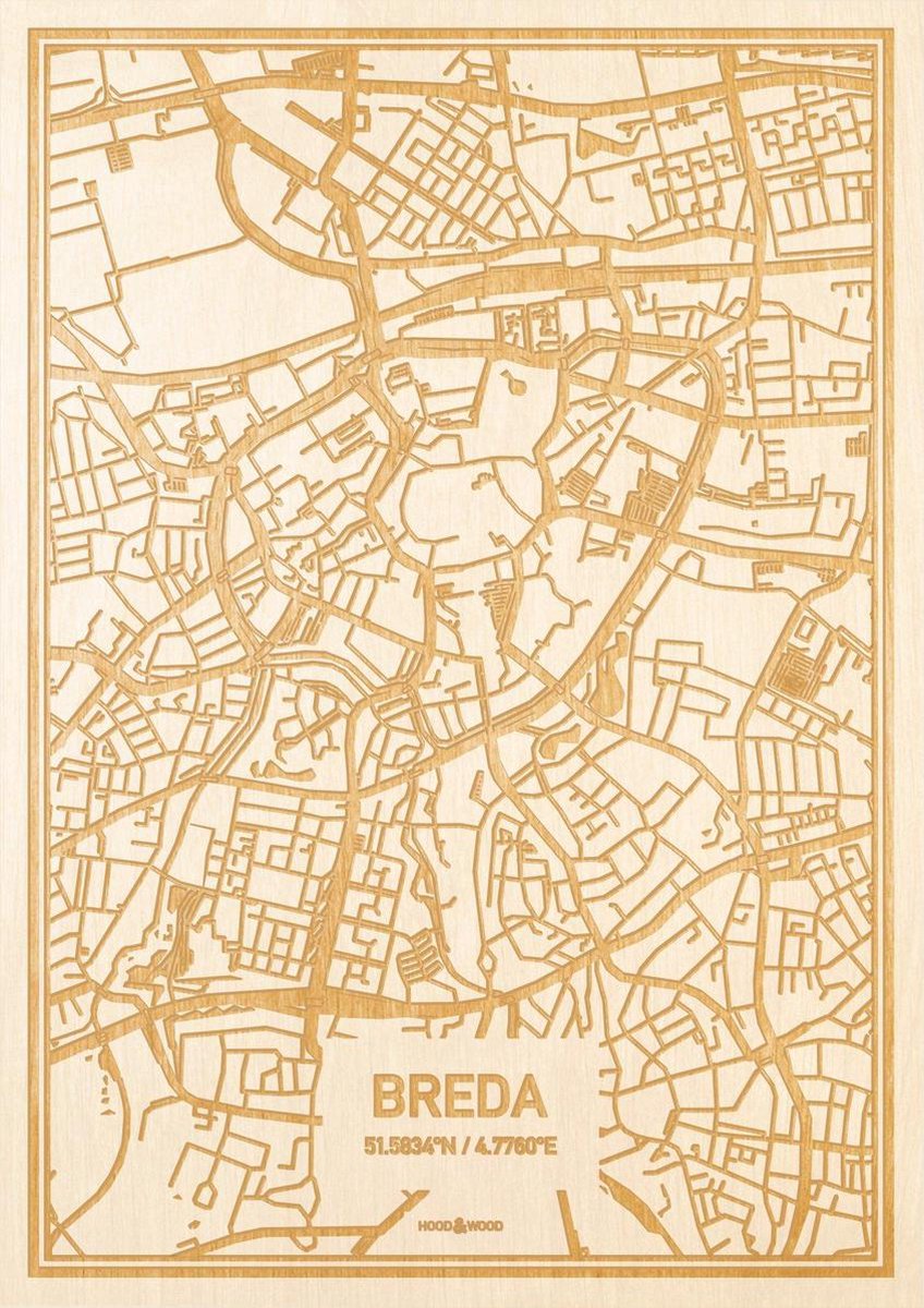 Kaart Breda - Gegraveerde stadskaart Hood&Wood - Hout, A4 | bol.com