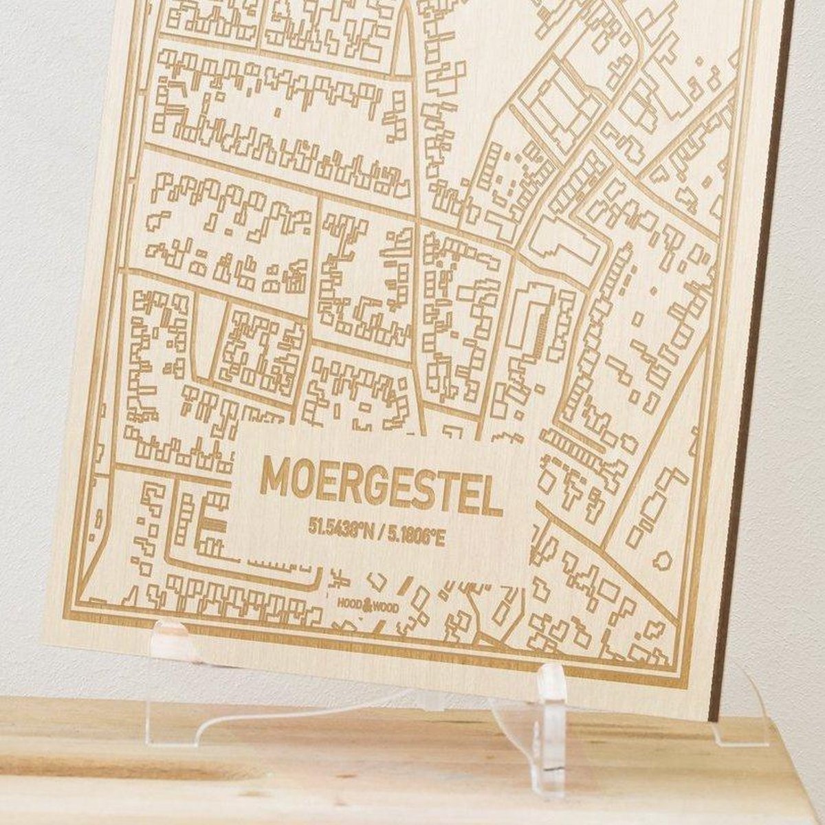 Kaart Moergestel - Gegraveerde stadskaart Hood&Wood - Hout, A4 | bol.com