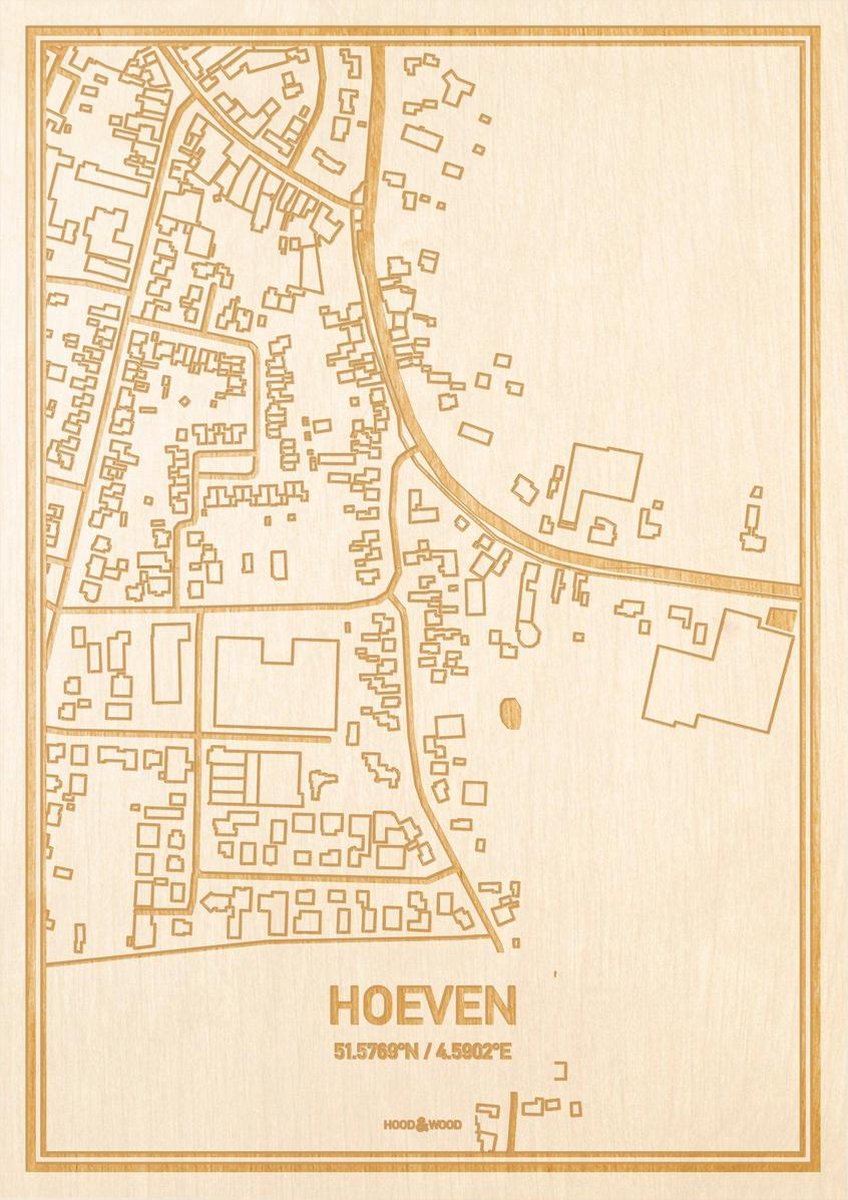 Kaart Hoeven - Gegraveerde stadskaart Hood&Wood - Hout, A4 | bol.com