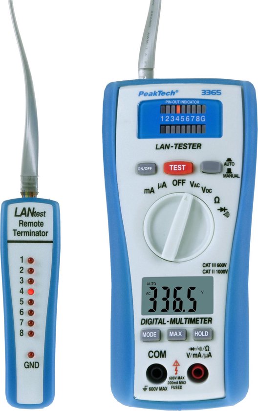 Peaktech 3365 - multimeter - met LAN tester - CAT III 600V - 600V AC/DC ...