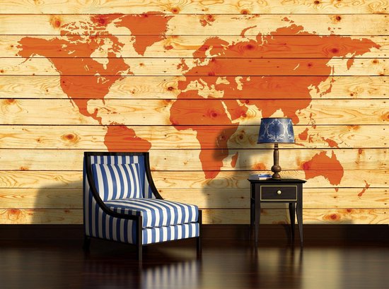 World Map Wood Planks Photo Wallcovering | bol