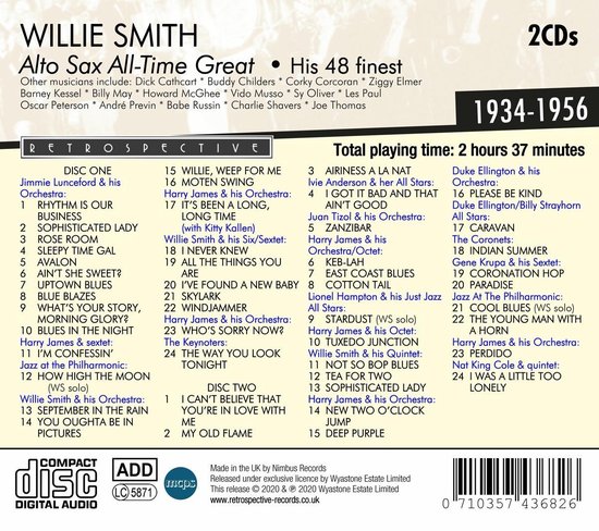 Willie Smith - Alt Sax All-Time Great (2 CD), Willie Smith | Muziek | bol