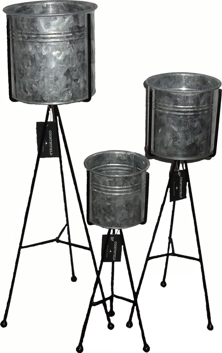 Metalen staander ( zwart ) ronde bloempot plantenpot zink set van 3 | bol