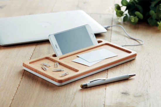 Bureau organizer hout - Desk organizer bamboe - Docking station iPhone ...