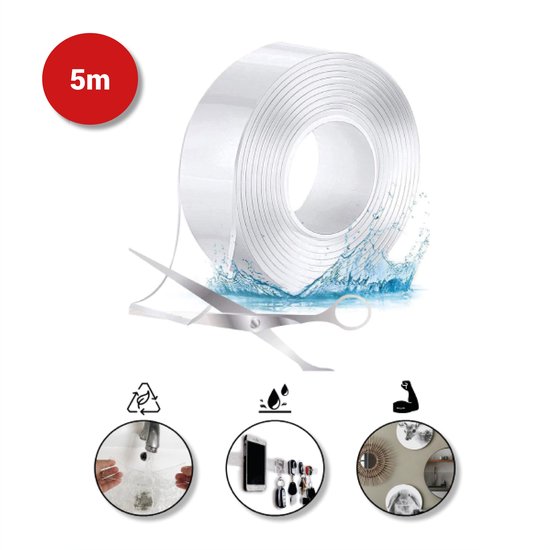 Nano tape - 5 meter - Hoge Kwaliteit - Herbruikbaar + afwasbaar - Dubbelzijdig -... | bol.com