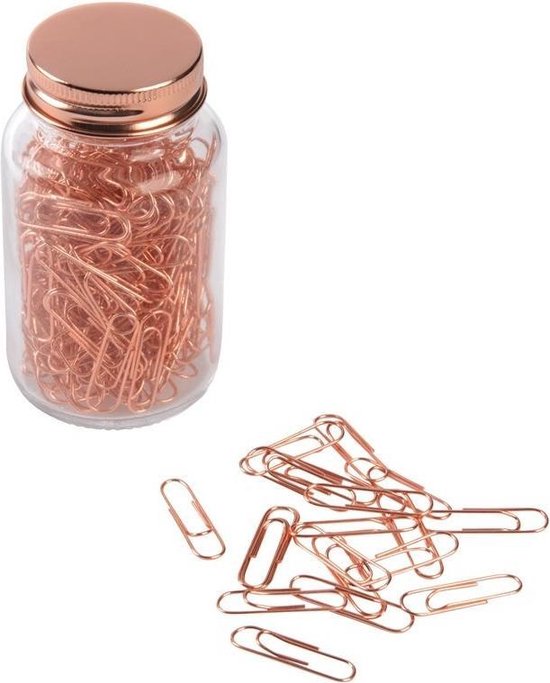 3x Koperen paperclips in glazen pot - 200 stuks per pot - Bureau ...