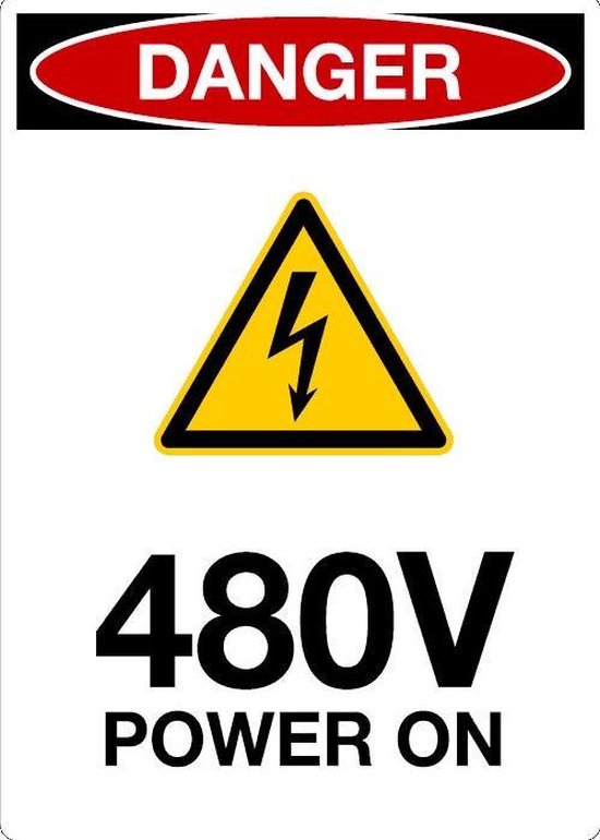 Sticker 'Danger: 480V, power on' 148 x 210 mm (A5) | bol