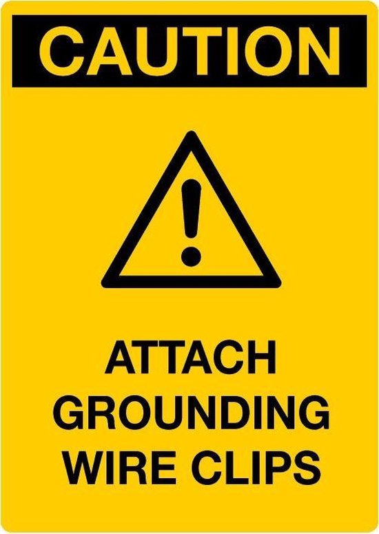 Sticker 'Caution: attach grounding wire clips', geel, 210 x 148 mm (A5 ...