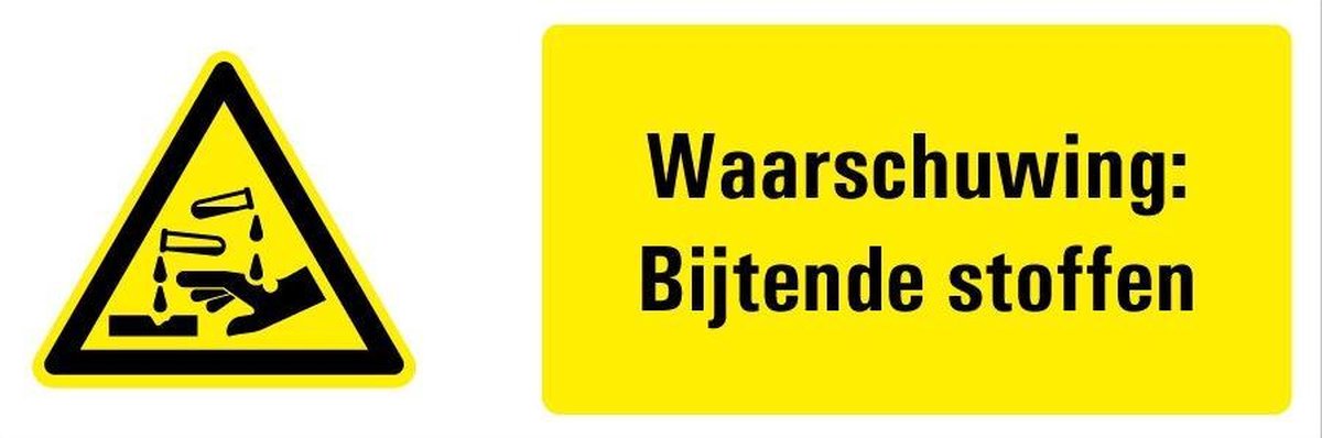 Waarschuwing voor bijtende stoffen tekstbord 200 x 75 mm | bol