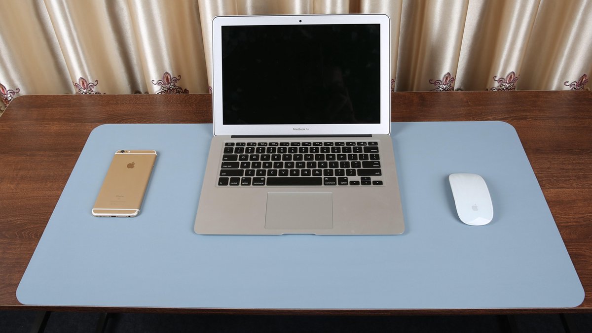 bol.com | Bureau onderlegger|90*45cm|Lichtblauw- Leer| Muismat|Bureau ...