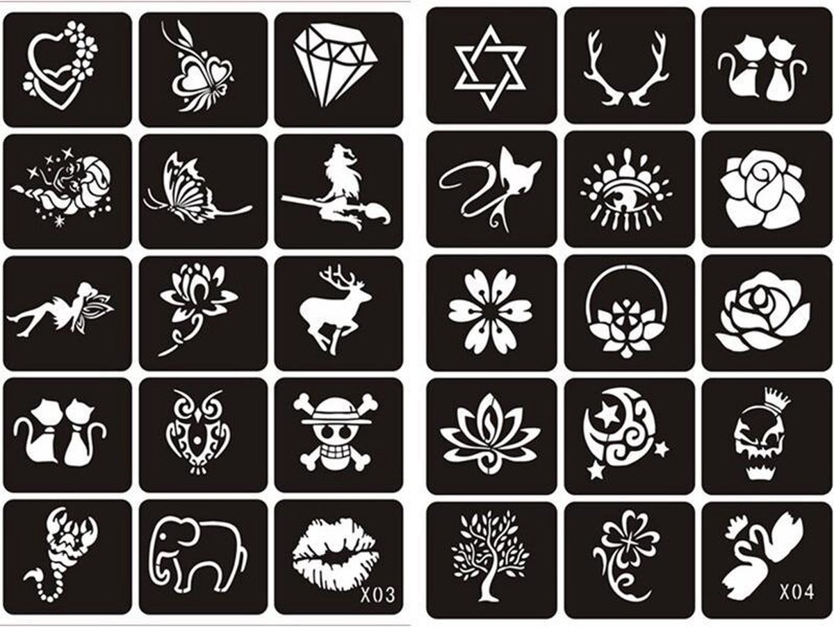 WiseGoods Airbrush Stencil - Tattoo Sjabloon - Glitter Airbrush ...