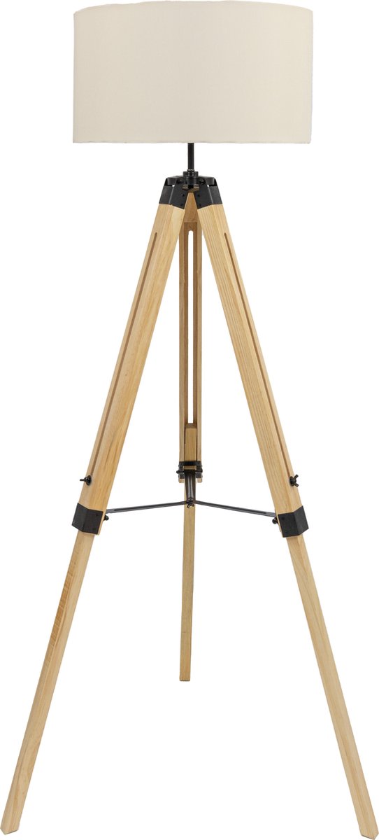 MaxxHome Vloerlamp Elly - Staande lamp - Leeslamp - Driepoot - Hout ...