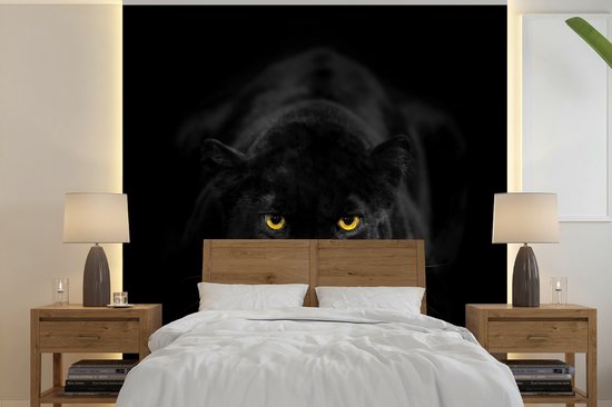 Behang - Fotobehang Panter - Zwart - Geel - Breedte 280 cm x hoogte 280 ...