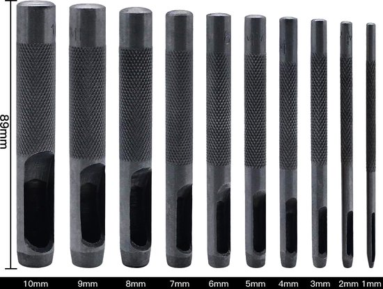 10 Stuks - Professionele Leer Punch Set - Heavy Duty Metalen Ponsset ...