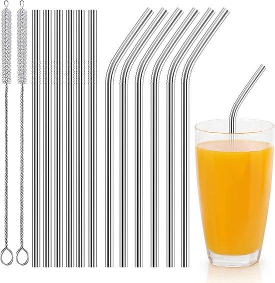 Newaner Rietjes, roestvrij staal, herbruikbaar, 12 stuks (6 rechte + 6 ...