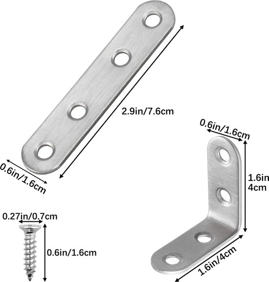 12 stuks roestvrijstalen beugel hoekbeugels 6 haakse beugels (40 x 40 ...