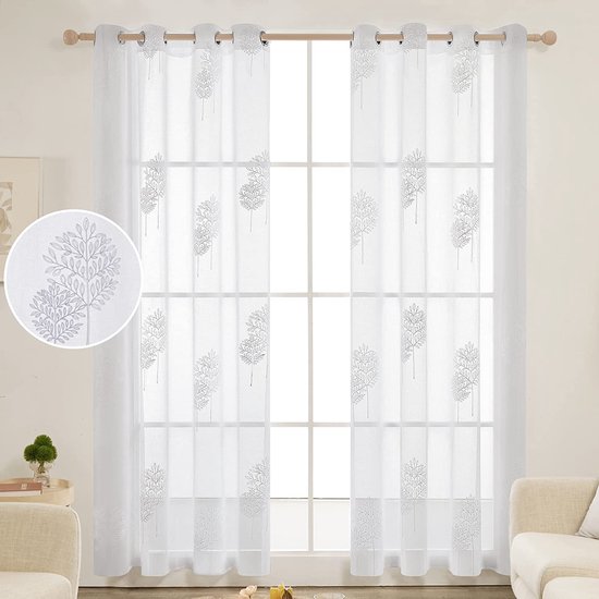 Deconovo Voile Gordijnen Transparant wit met Ringen, Doorschijnend ...