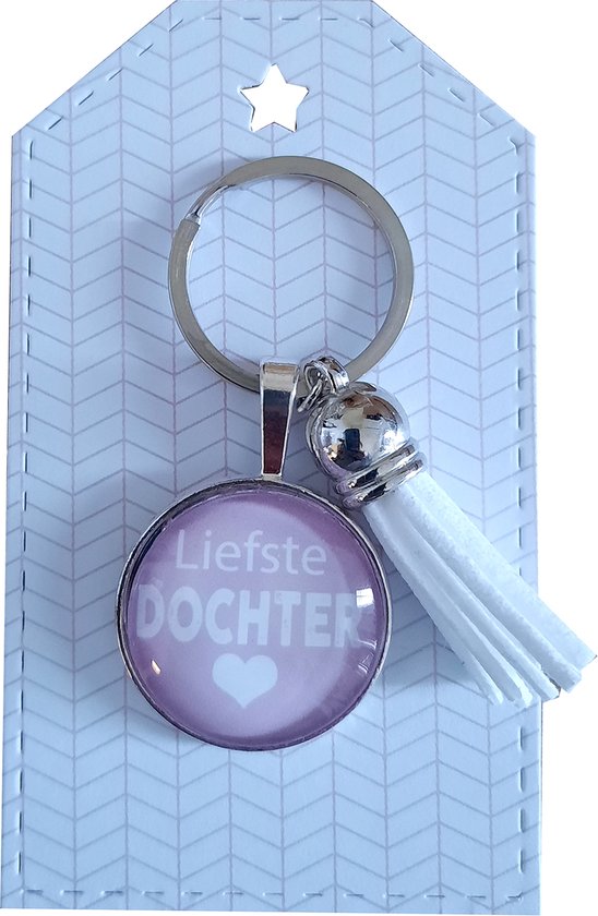 Sleutelhanger met teksthanger Liefste Dochter roze / wit | bol
