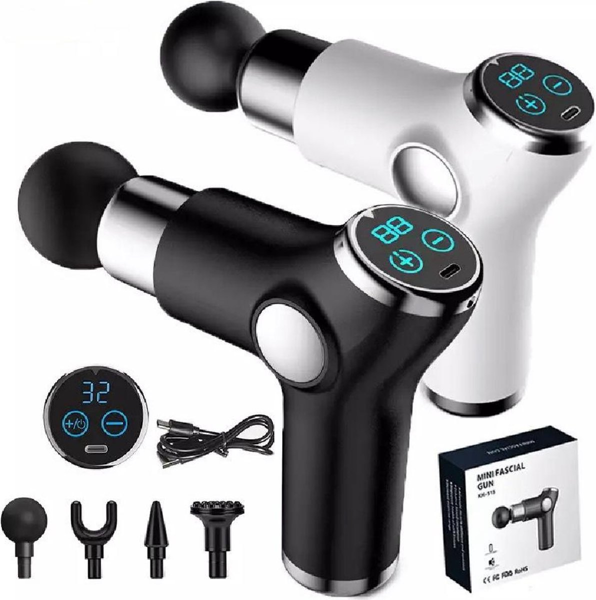 Mini Massage Gun Professioneel – Facial Gun - 4 Opzetstukken ...