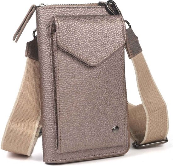 Telefoontasje-portemonnee taupe met effen band | bol.com