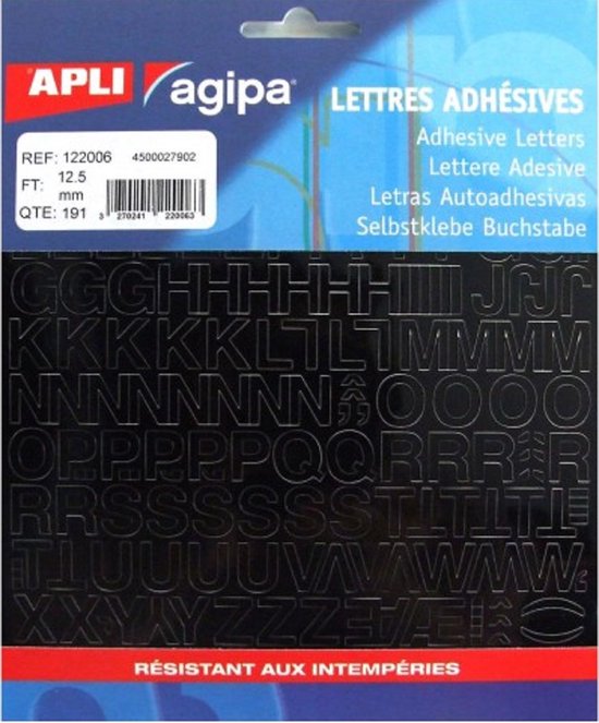 Agipa - etiketten cijfers en letters - letterhoogte 12,5 mm - zwart ...