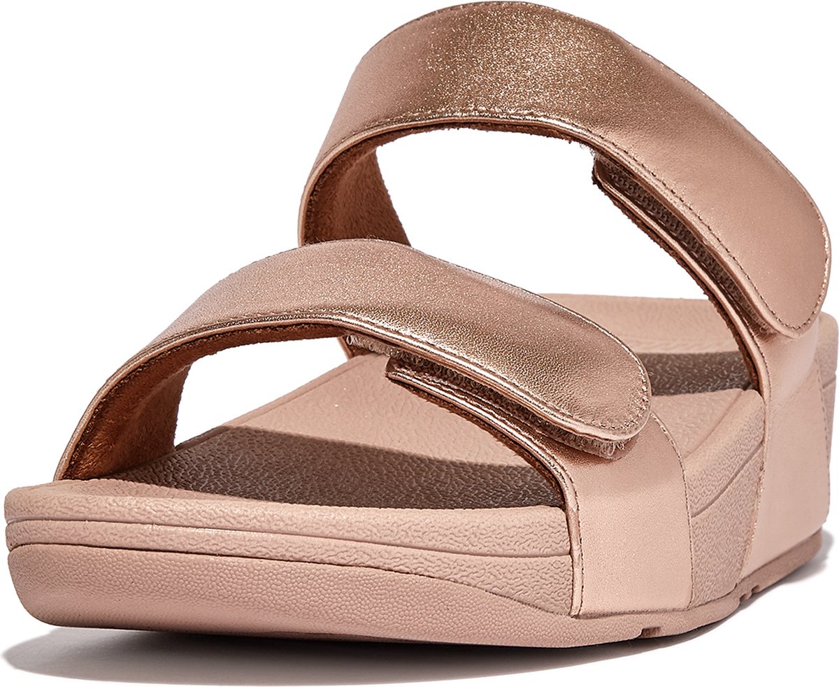 Fitflop Slipper Lulu Adjustable Leather Slides Rose Gold | bol.com