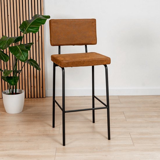 Bronx71® Industriële barkruk Espen cognac eco-leer 64-77 cm ...