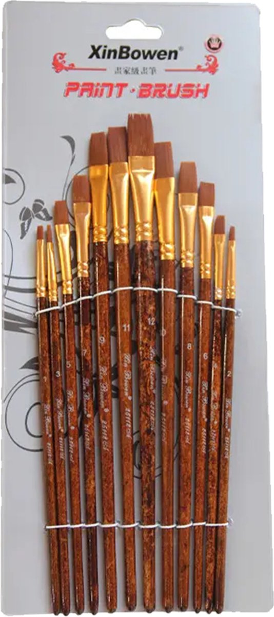 Penselen - Set van 12 stuks - Hout - Plat | bol.com