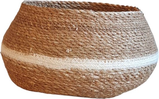 Mandje rond Naturel/Wit Zeegras-Jute Plantenmand | bol
