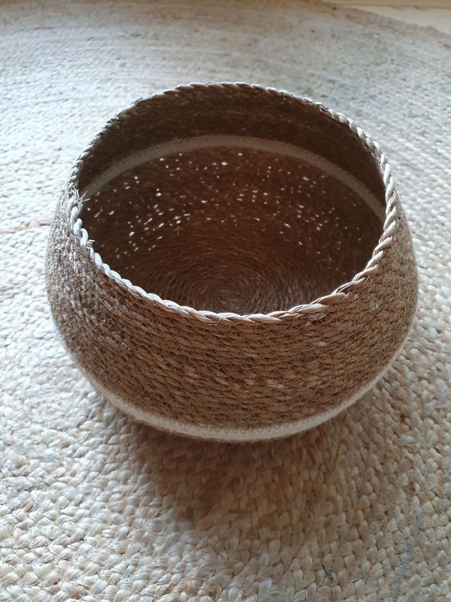 Mandje rond Naturel/Wit Zeegras-Jute Plantenmand | bol.com