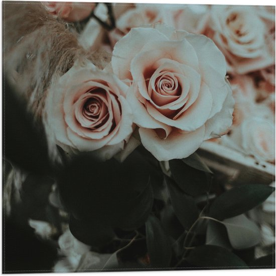 Vlag - Twee Rozen boven Kistje Vol Rozen - 50x50 cm Foto op Polyester ...